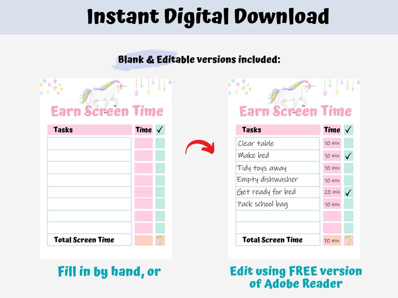 Screen Time Checklist, Kids & Teens - How to Earn Screen Time, Editable ...