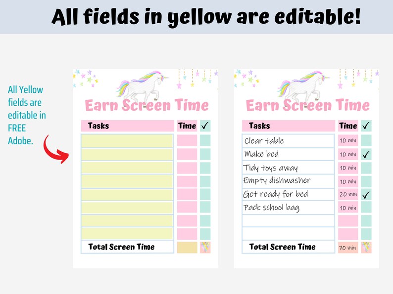 Screen Time Checklist, Kids & Teens - How to Earn Screen Time, Editable ...