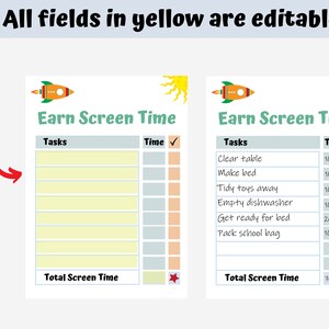 Screen Time Checklist, Kids & Teens - How to Earn Screen Time, Editable ...