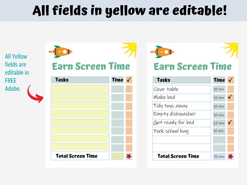 Screen Time Checklist, Kids & Teens - How to Earn Screen Time, Editable ...