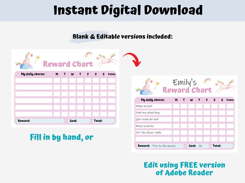 Editable Unicorn Reward Chart, Printable Dinosaur Reward Chart for Kids ...