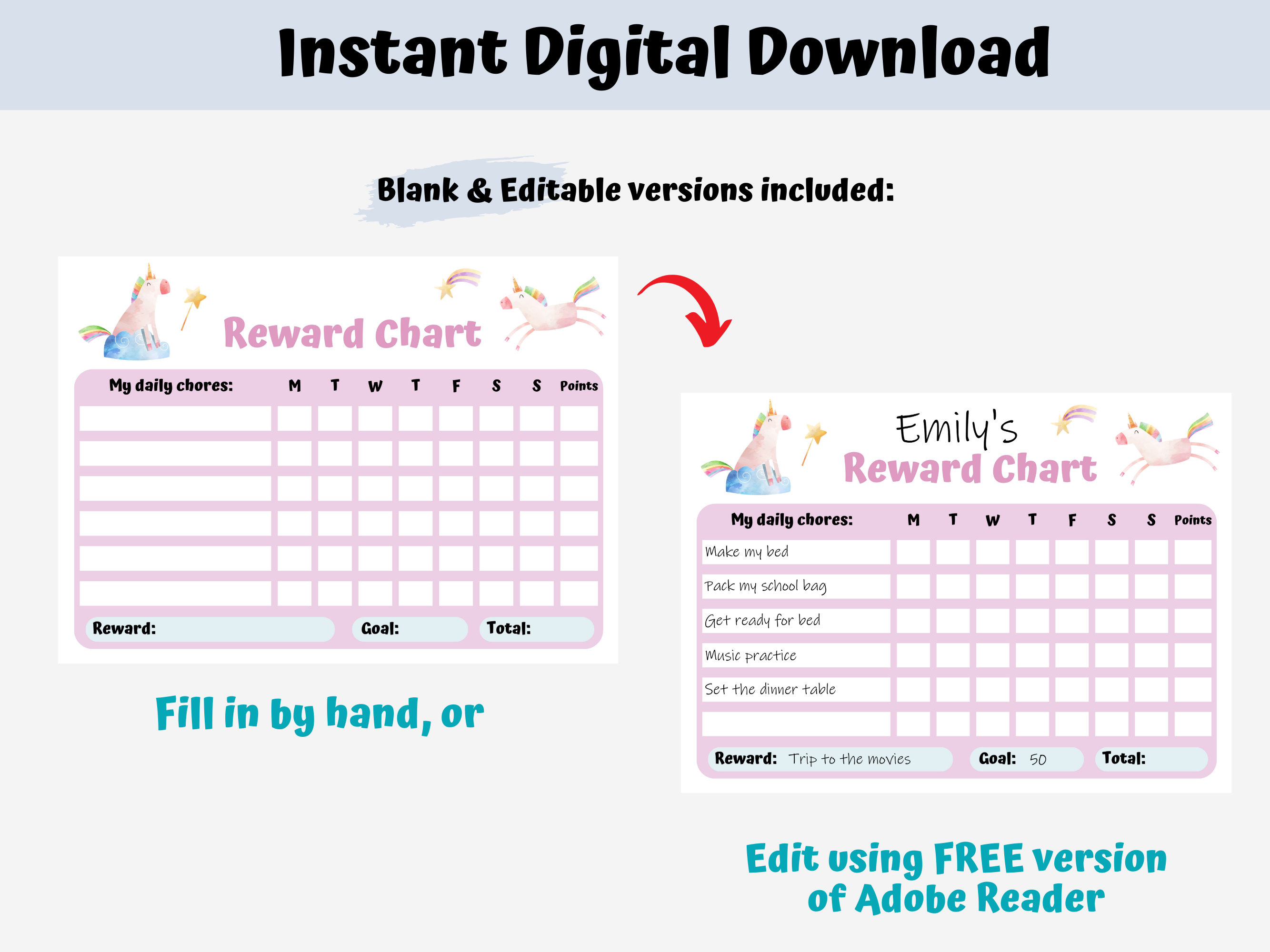 Editable Unicorn Reward Chart, Printable Dinosaur Reward Chart for Kids ...