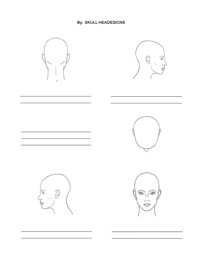 Female Haircutting Head Sheets Pdf Template Printable Head Etsy