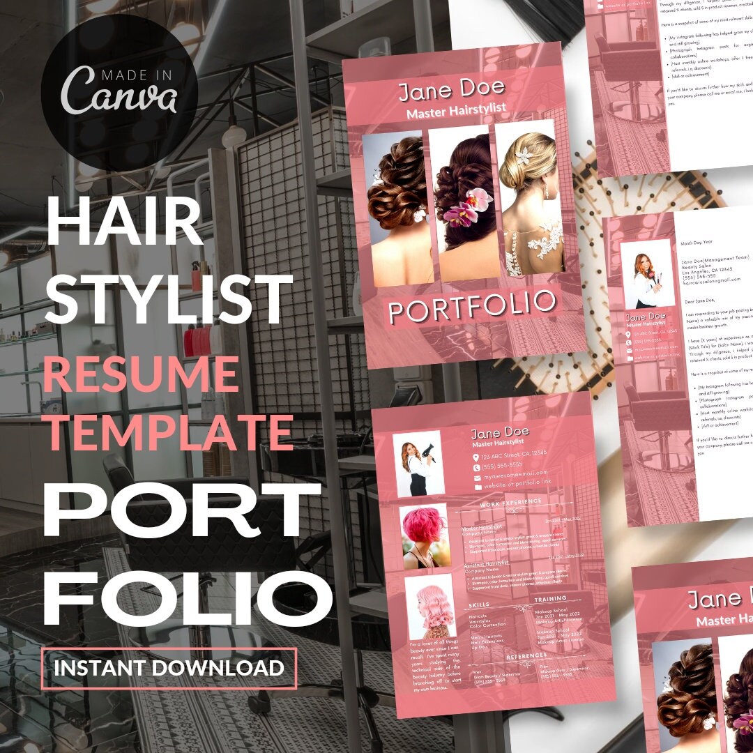 Hairstylist Resume CV Template Beauty Salon Edit on Canva Includes 12 ...