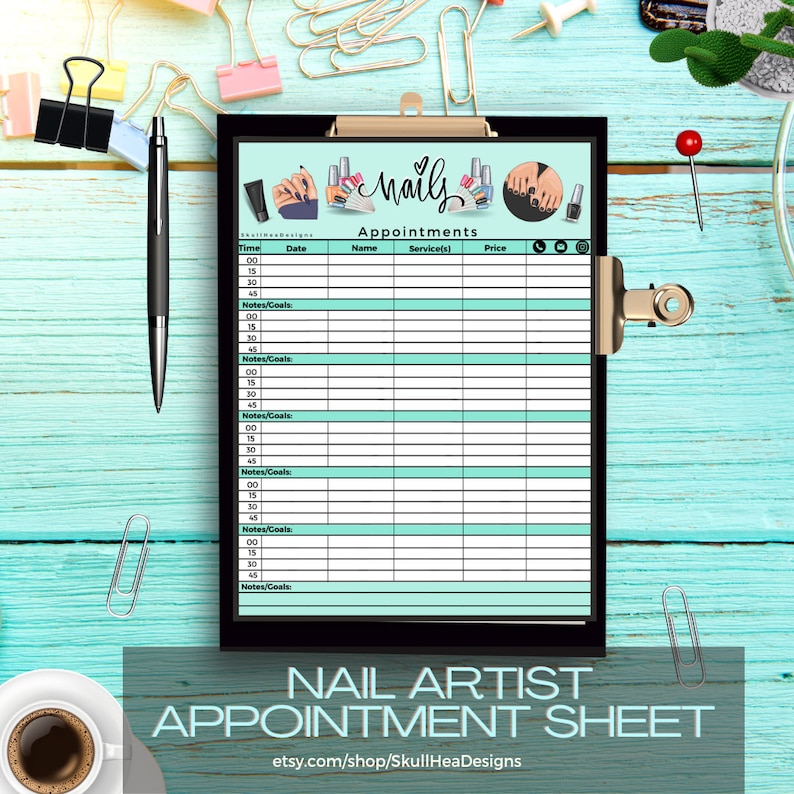 Nail Appointment Log Nail Salon Clients Form Scheduler Printable ...