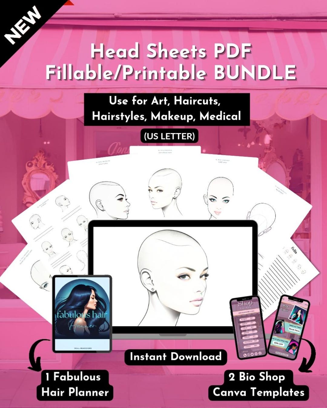 Haircutting Head Sheet Template: Barber, Cosmetology, Makeup (PDF) - Etsy