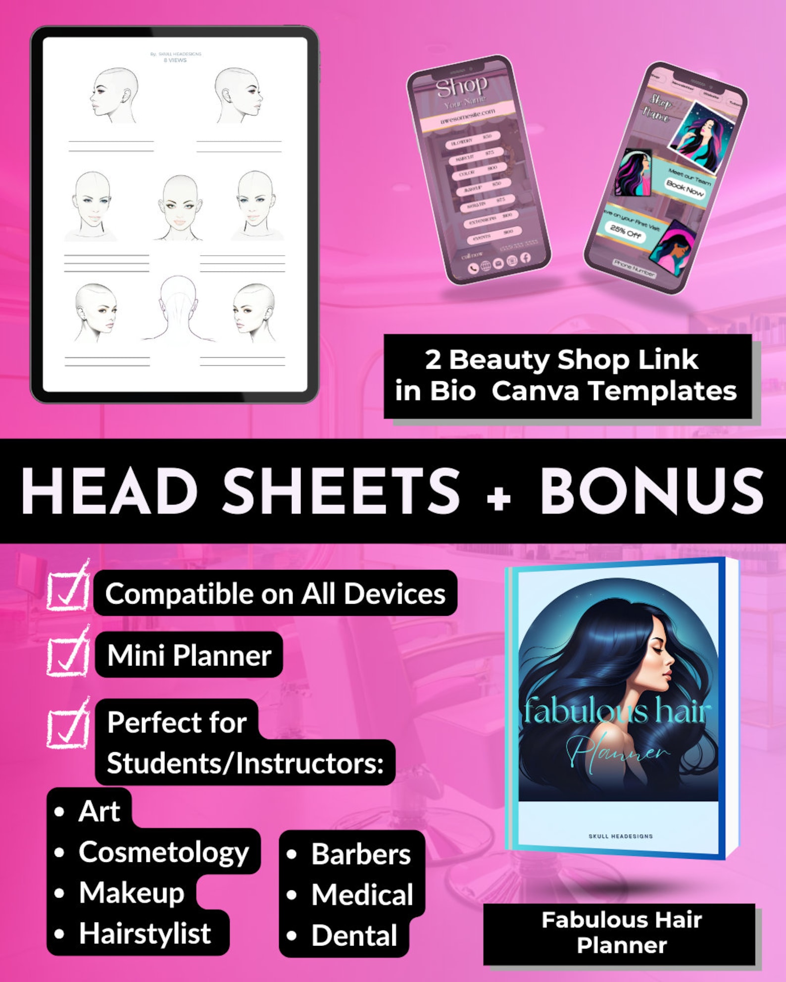 Haircutting Head Sheet Template: Barber, Cosmetology, Makeup (PDF) - Etsy