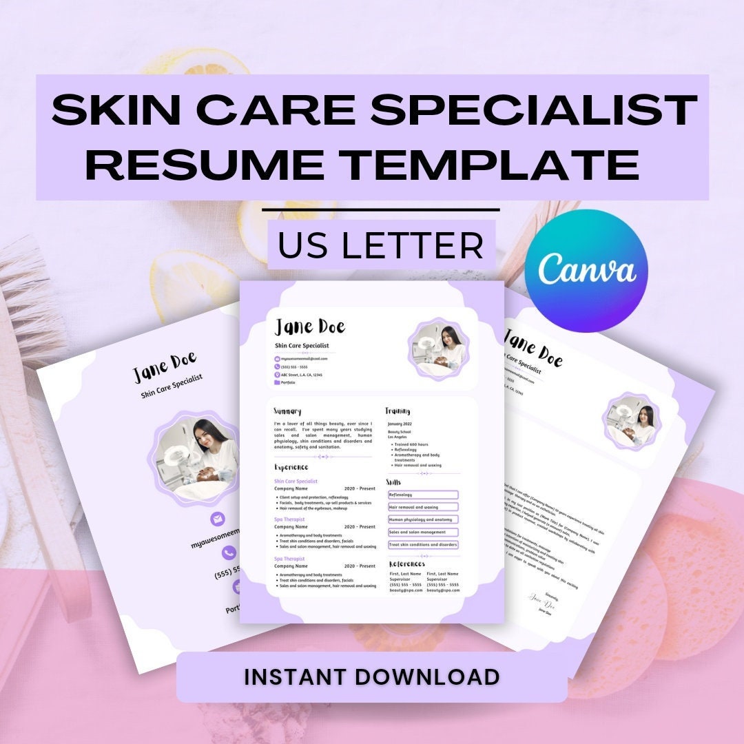 Esthetician Resume Template: Spa & Salon CV With Bonus Instagram Posts ...