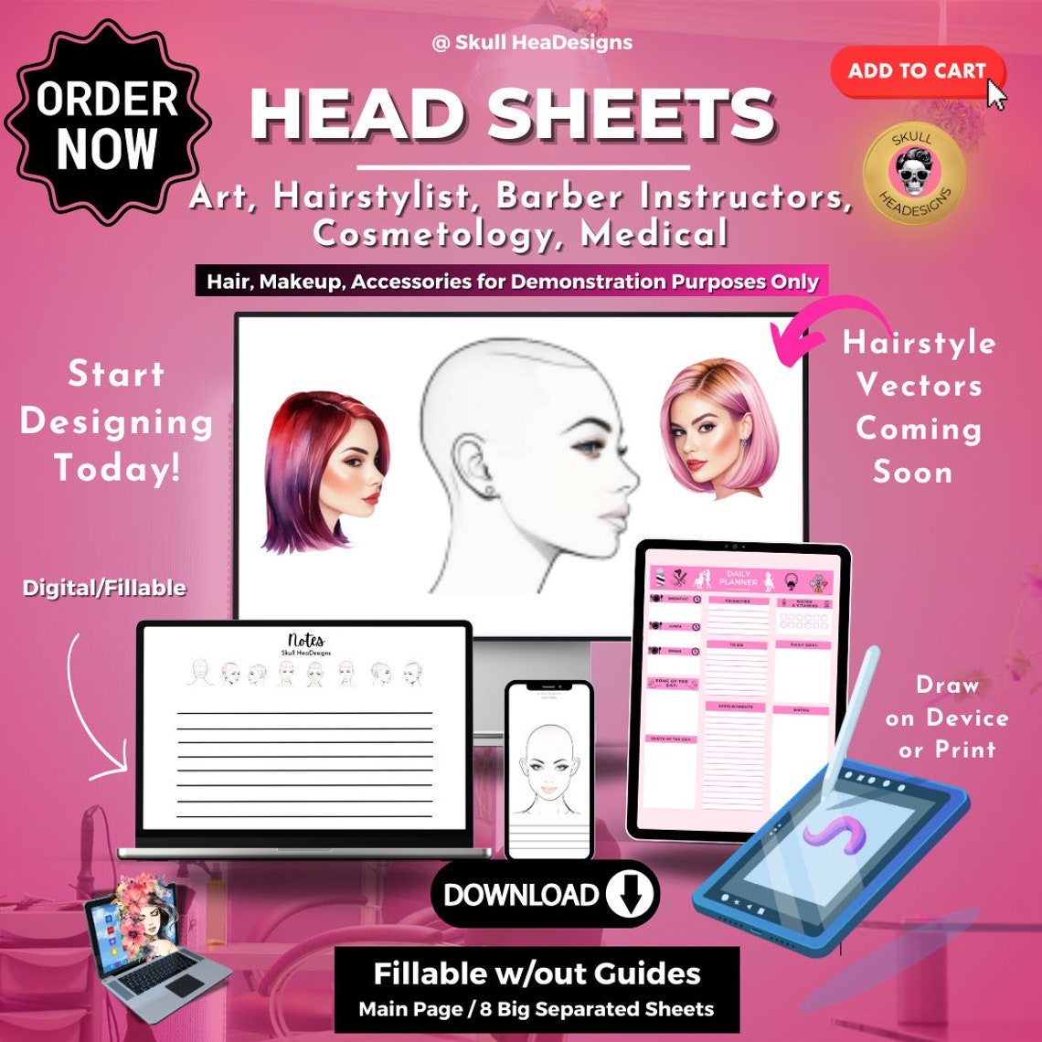 Haircutting Head Sheet Template: Barber, Cosmetology, Makeup (PDF) - Etsy