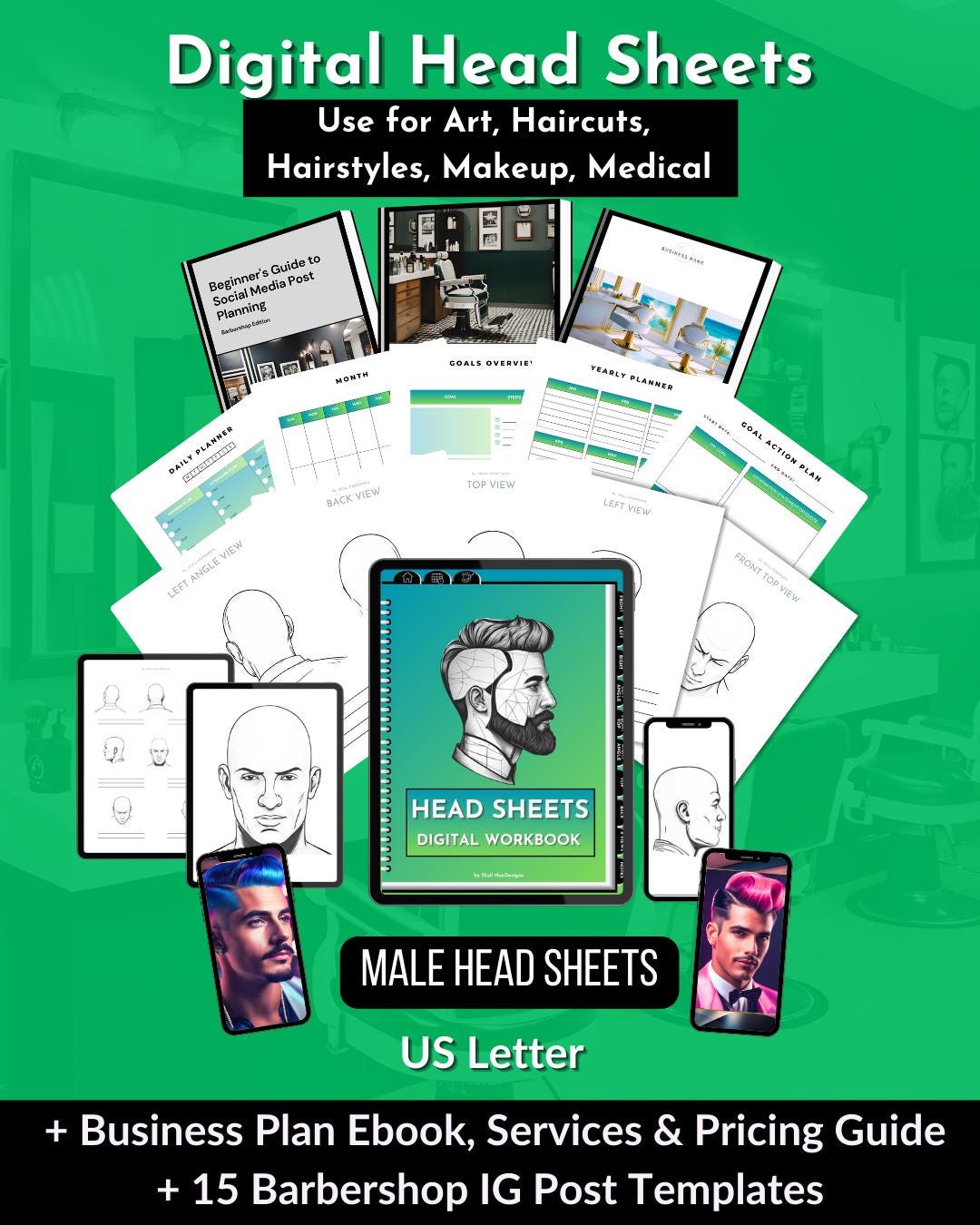 Barber Head Sheet Template Bundle: Cosmetology Planner (digital PDF) - Etsy