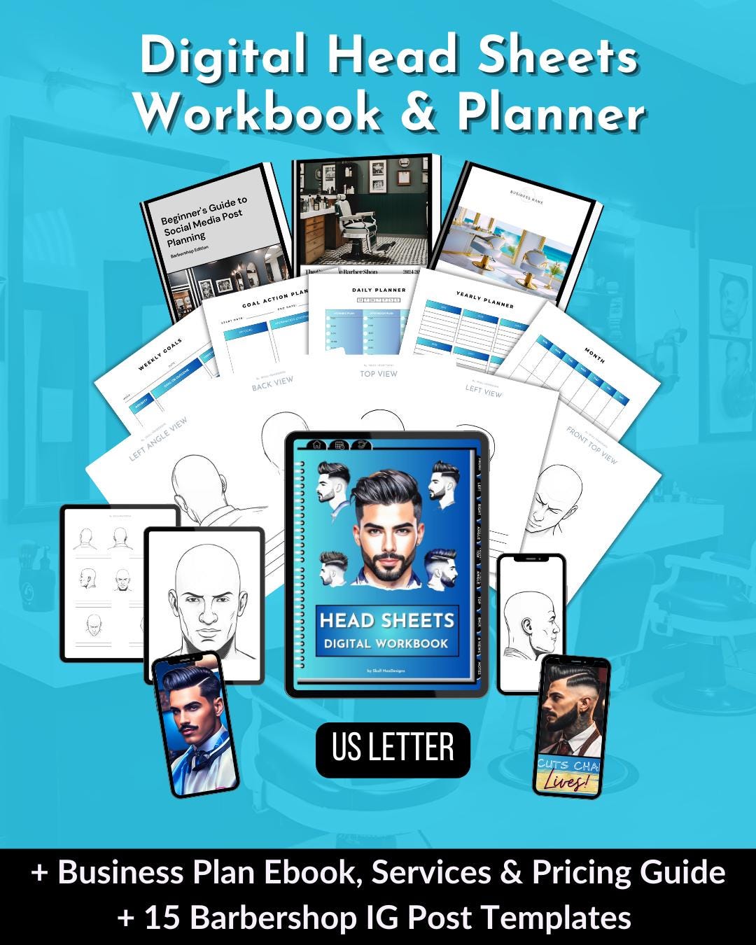 Headsheets Barber Template BUNDLE Planner Digital PDF Head Sheets for ...