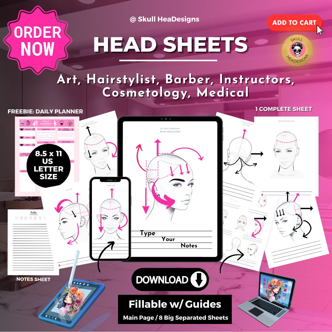 Headsheet Haircutting Fillable Template PDF BUNDLE Digital Head Sheets ...