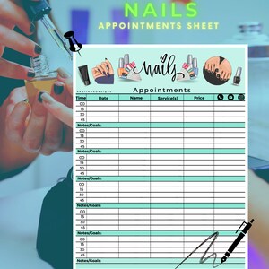 Nail Appointment Log Nail Salon Clients Form Scheduler Printable ...