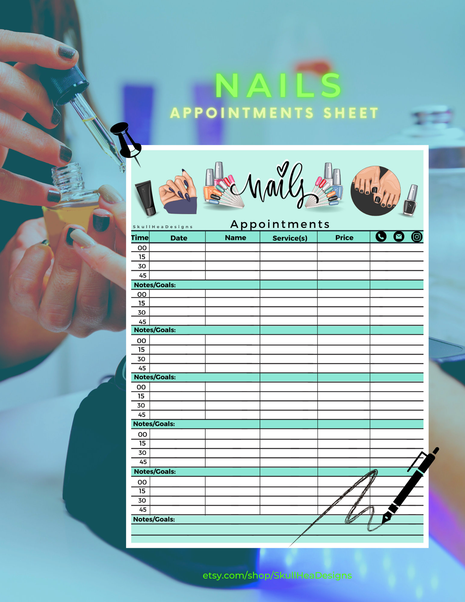Nail Appointment Log Nail Salon Clients Form Scheduler Printable ...
