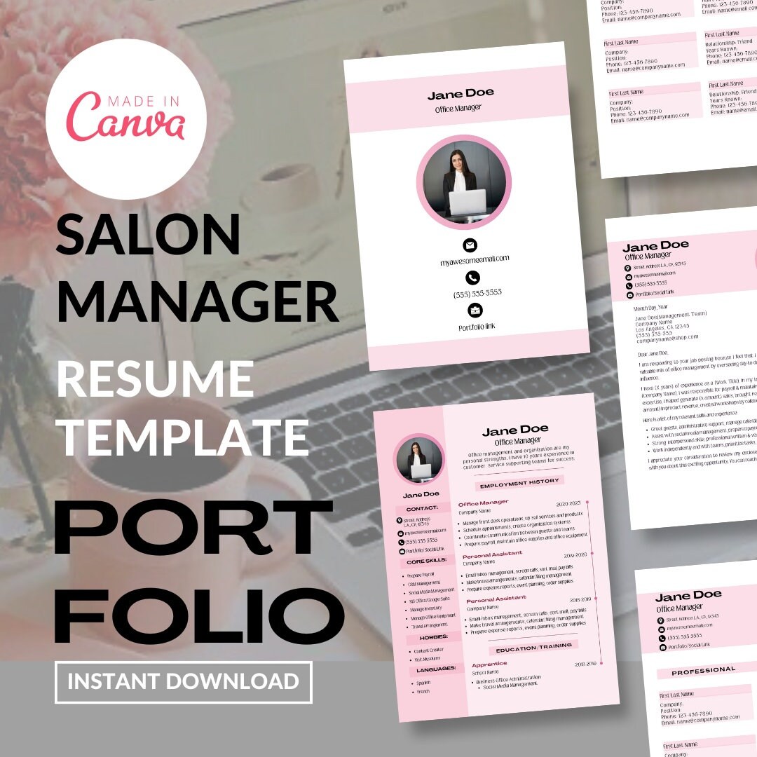 Salon Manager Resume Template: Canva CV + Instagram Posts (digital ...