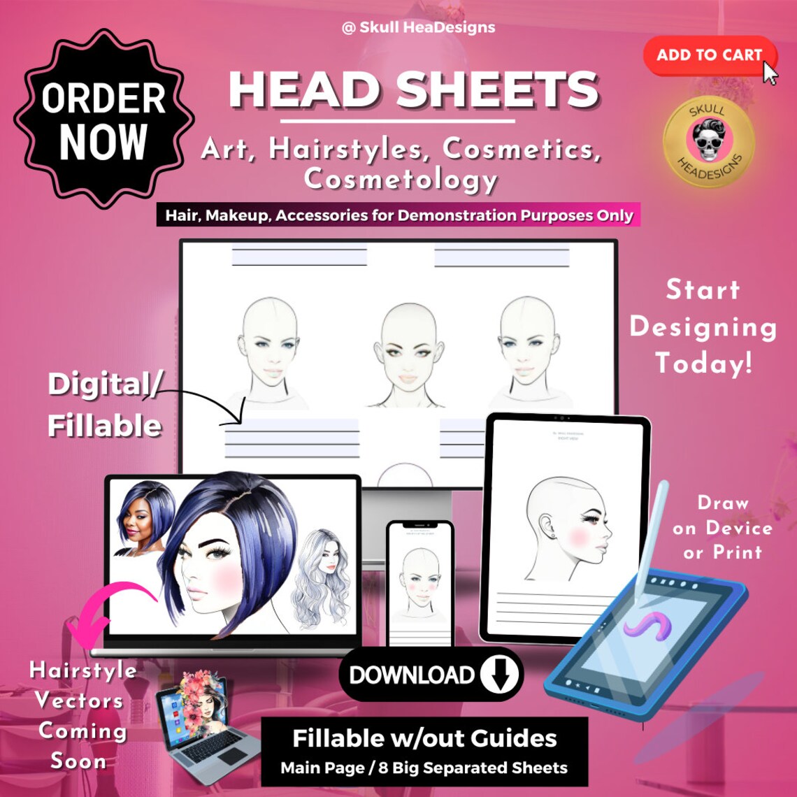 Haircutting Head Sheet Template: Barber, Cosmetology, Makeup (PDF) - Etsy