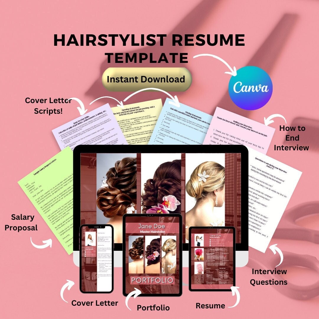 Hairstylist Resume CV Template Beauty Salon Edit on Canva Includes 12 ...
