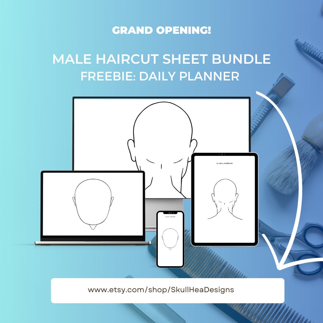 Male Diagram Haircut Head Sheets Printable Template / Haircutting Head ...