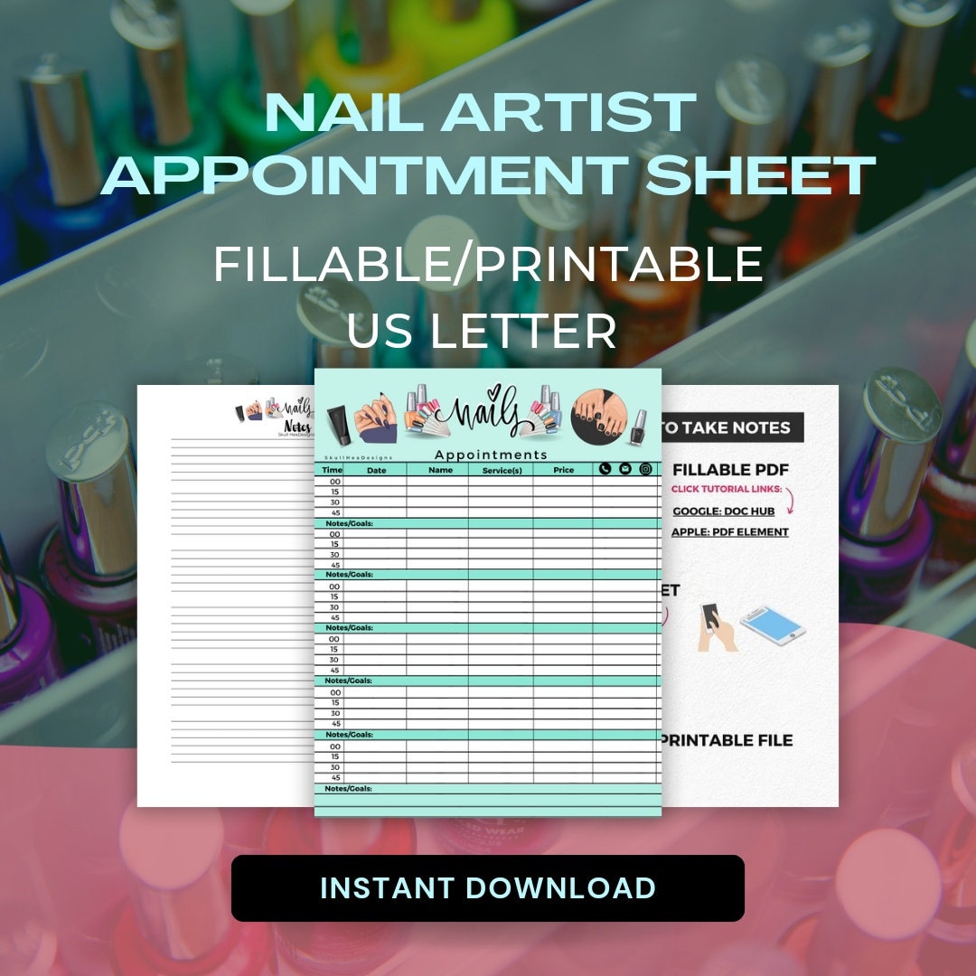 Nail Appointment Log Nail Salon Clients Form Scheduler Printable ...