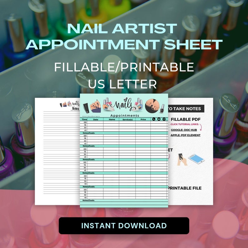 Nail Appointment Log Nail Salon Clients Form Scheduler Printable ...