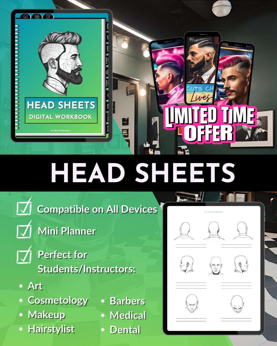 Headsheets Barber Template BUNDLE Planner Digital PDF Head Sheets for ...