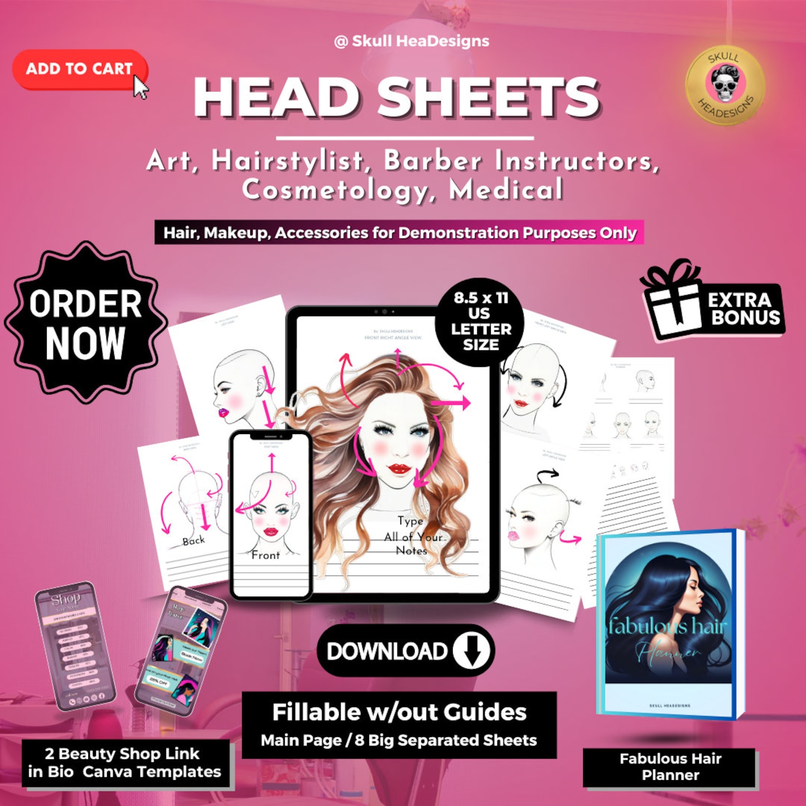 Haircutting Head Sheet Template: Barber, Cosmetology, Makeup (PDF) - Etsy