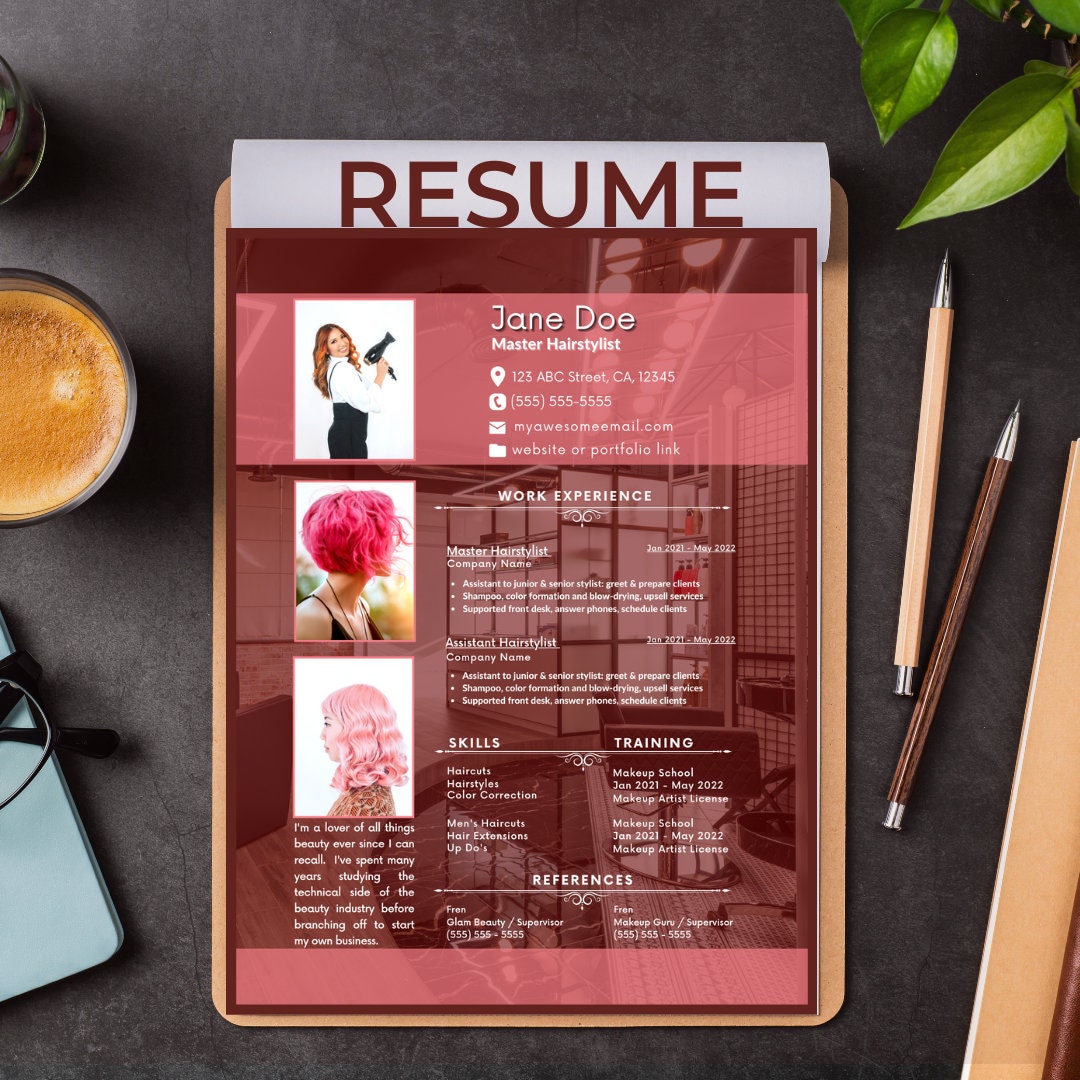 Hairstylist Resume CV Template Beauty Salon Edit on Canva Includes 12 ...