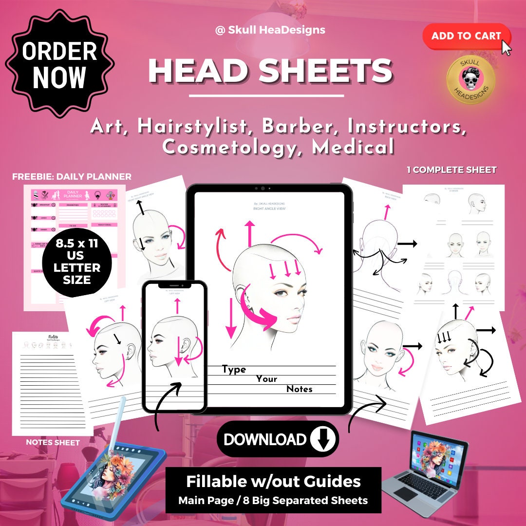 Haircutting Head Sheet Template: Barber, Cosmetology, Makeup (PDF) - Etsy