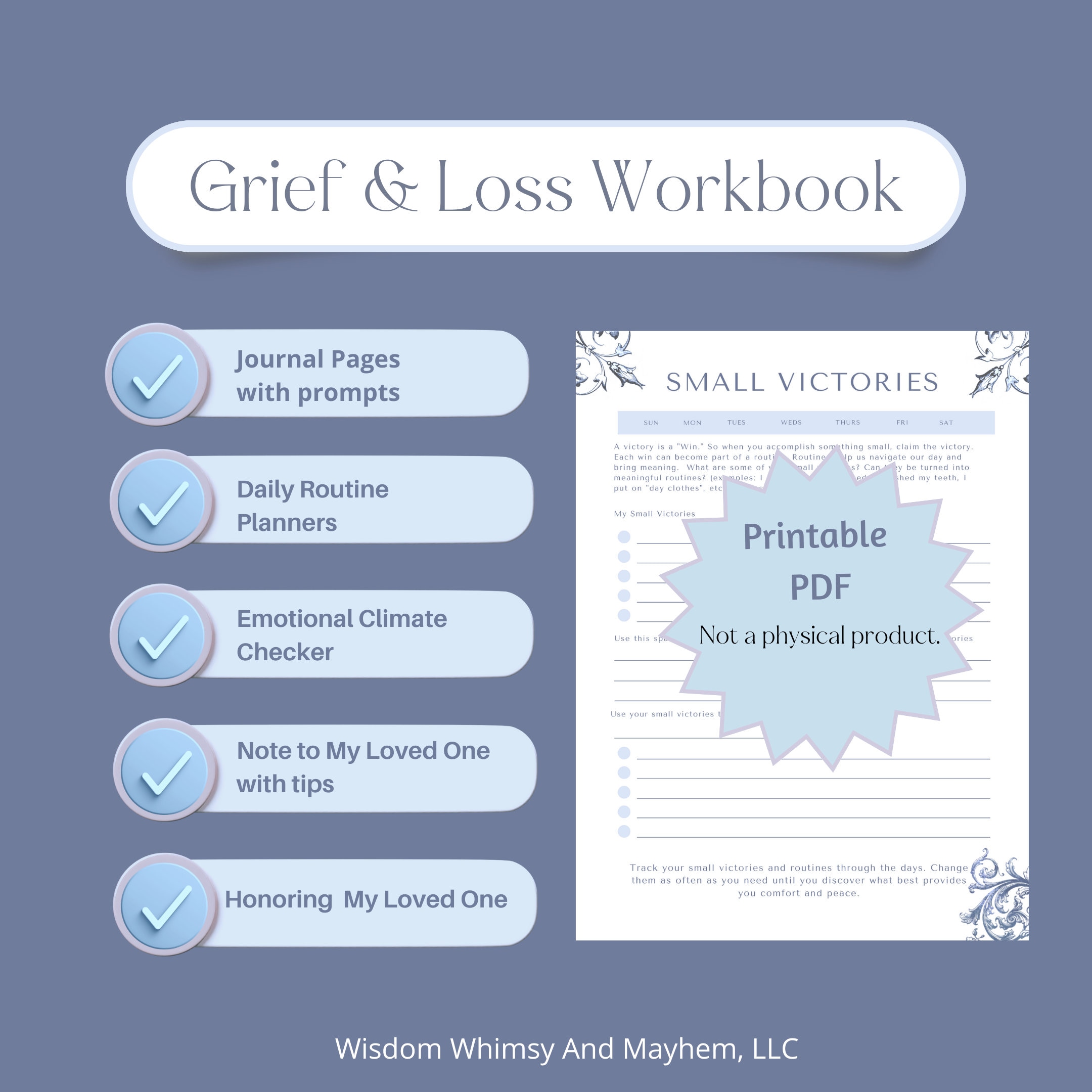 PRINTABLE Grief and Loss Workbook Printable Planner/workbook First Year ...