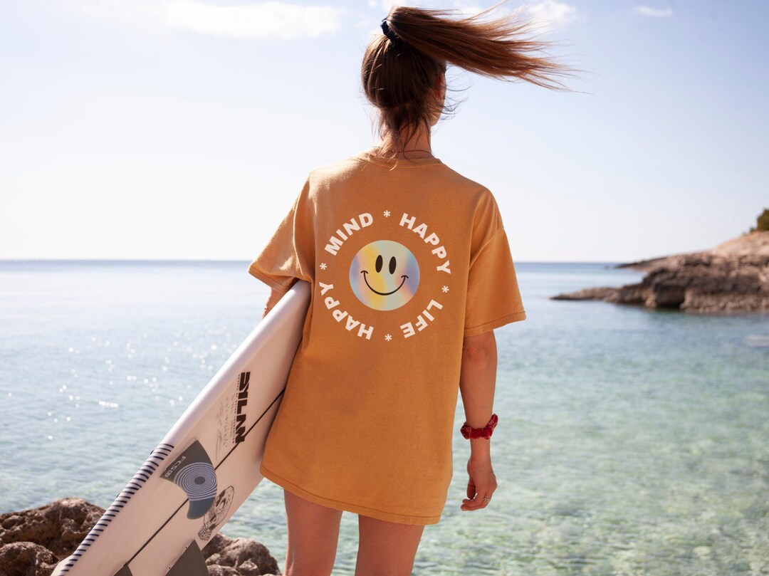 Happy Mind Happy Life Aesthetic Tshirt, Be Happy Shirt, Smiley Face ...
