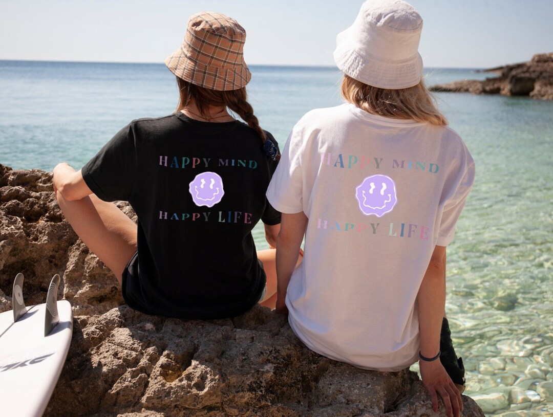 Happy Mind Happy Life Aesthetic Tshirt, Smiley Face Shirt, Trendy ...