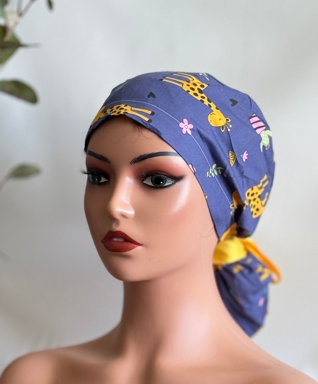 Ponytail Scrub Caps/giraffe Prints on Dusty Purple Ponytail Scrub Cap ...