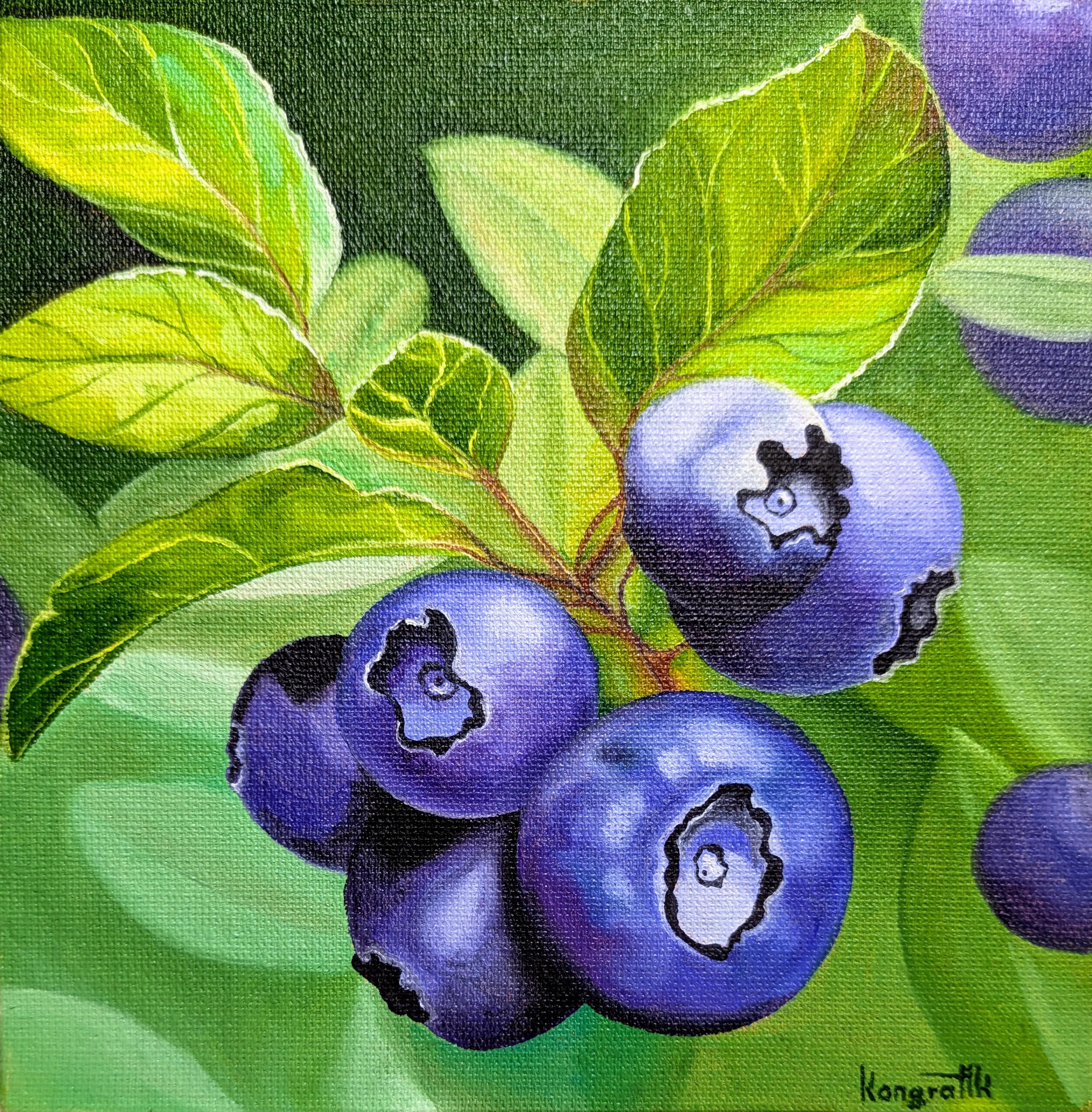 Original Blueberry Oil Painting, Botanical Kitchen Decor - Etsy