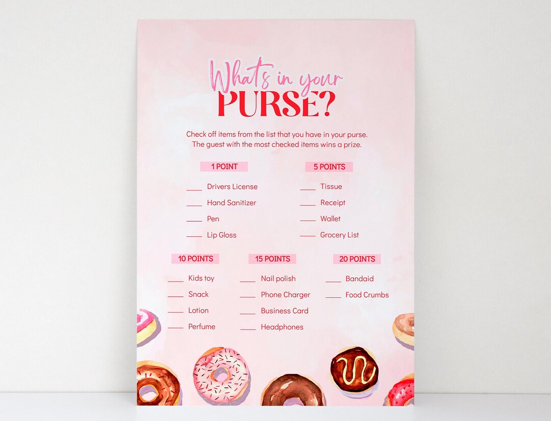 What's in Your Purse? Baby Shower Game, Diapers and Donuts, Donut Baby ...