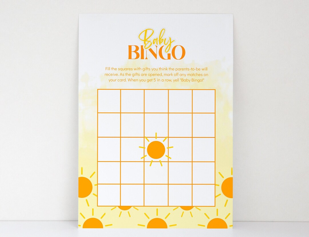 Sun Baby Shower Game, Bingo Baby Shower Game, Sunshine Baby Shower ...