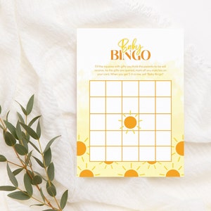 Sun Baby Shower Game, Bingo Baby Shower Game, Sunshine Baby Shower ...