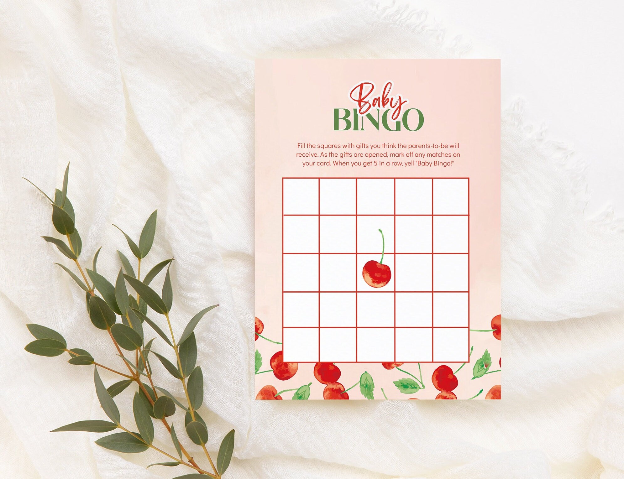 Cherry Baby Shower Game, Baby Bingo Baby Shower Activity, Cherry Bingo ...