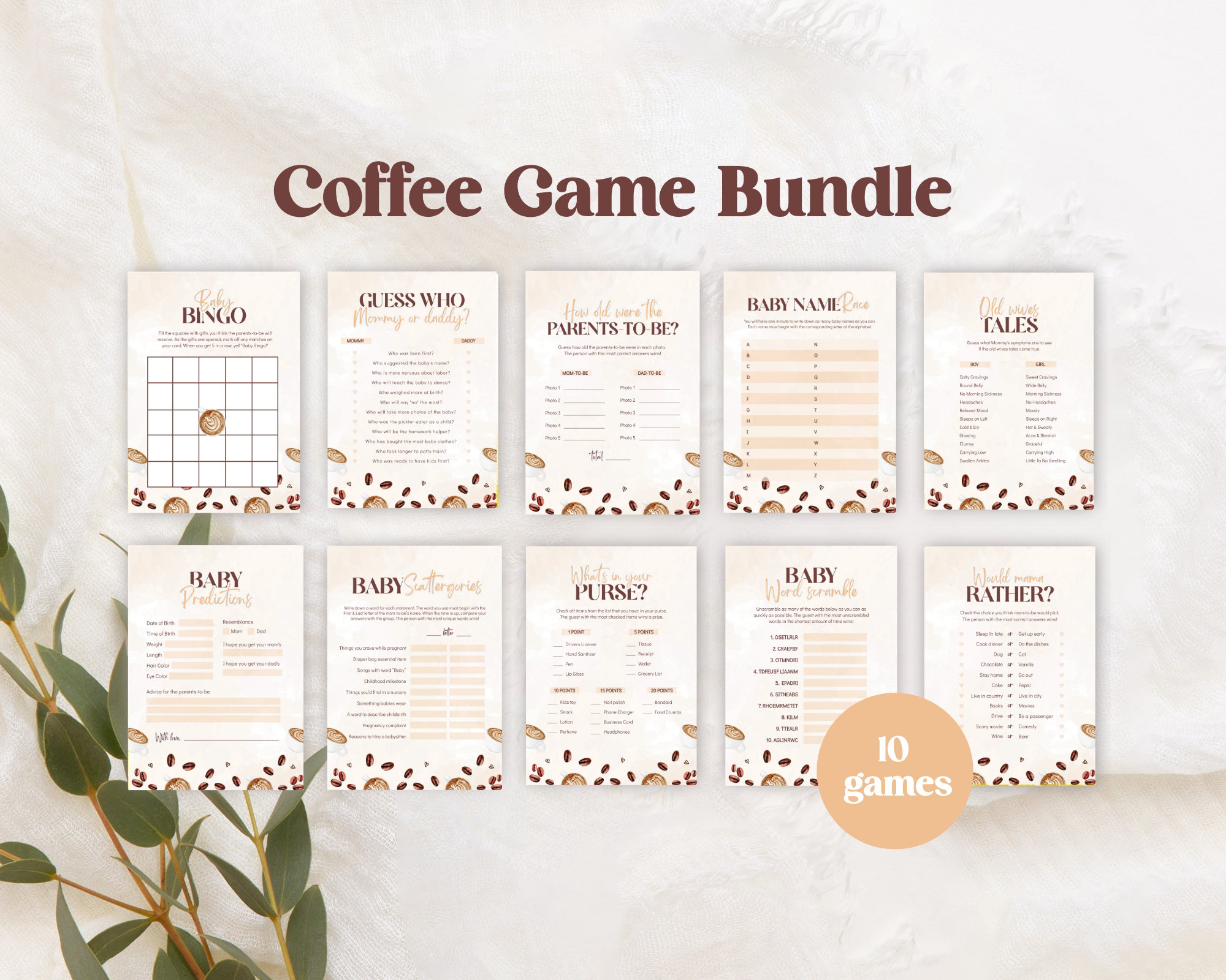 Coffee Baby Shower Game Bundle, Coffee Baby Sprinkle Games, Set of 10 ...