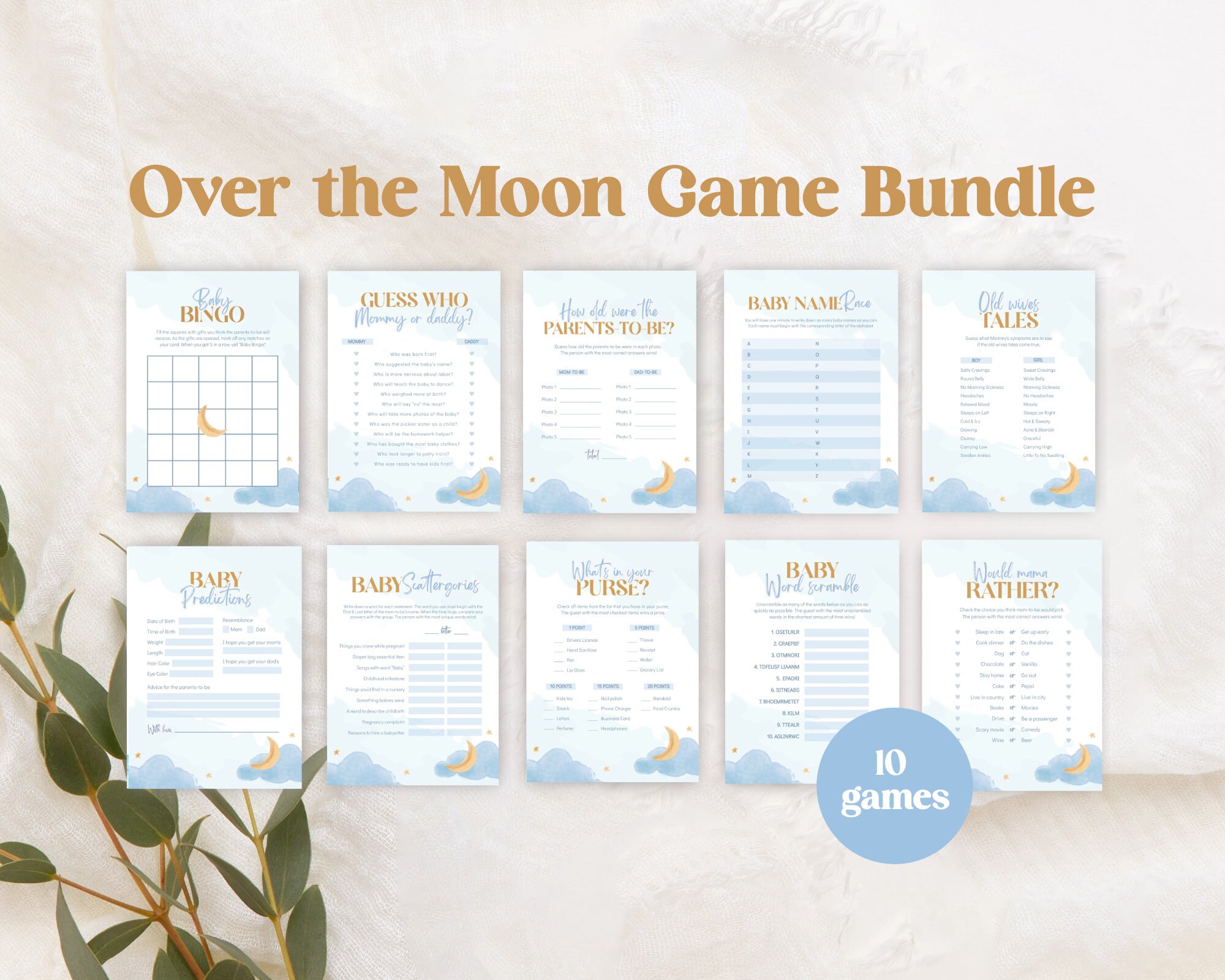 Over the Moon Baby Shower Game Bundle, Moon Baby Sprinkle Games, Set of ...