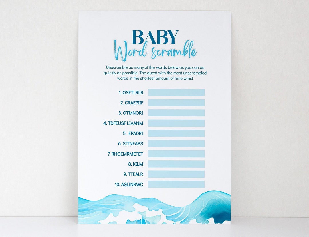 Baby on Board Baby Shower Games, Word Scramble Baby Shower Game, Waves ...