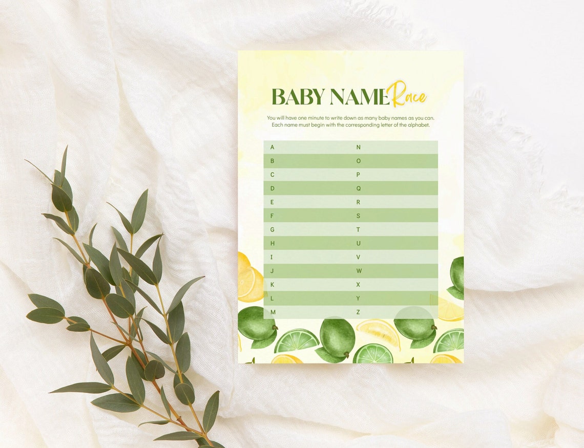 Lime Baby Shower Game, Baby Name Race, Lemon Baby Shower Game, Citrus ...