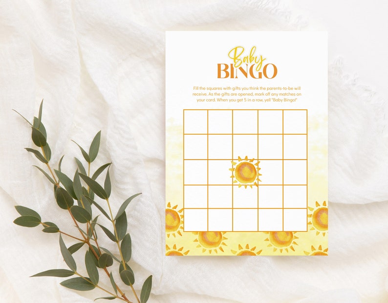 Sun Baby Shower Game, Bingo Baby Shower Game, Sunshine Baby Shower ...