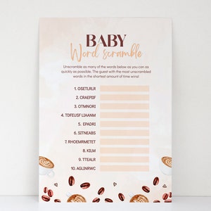 Coffee Baby Shower Game, Word Scramble Baby Shower Game, Baby is ...