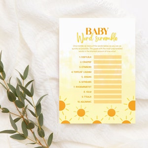 Word Scramble Baby Shower Game, Sun Baby Shower Games, Sunshine Baby ...
