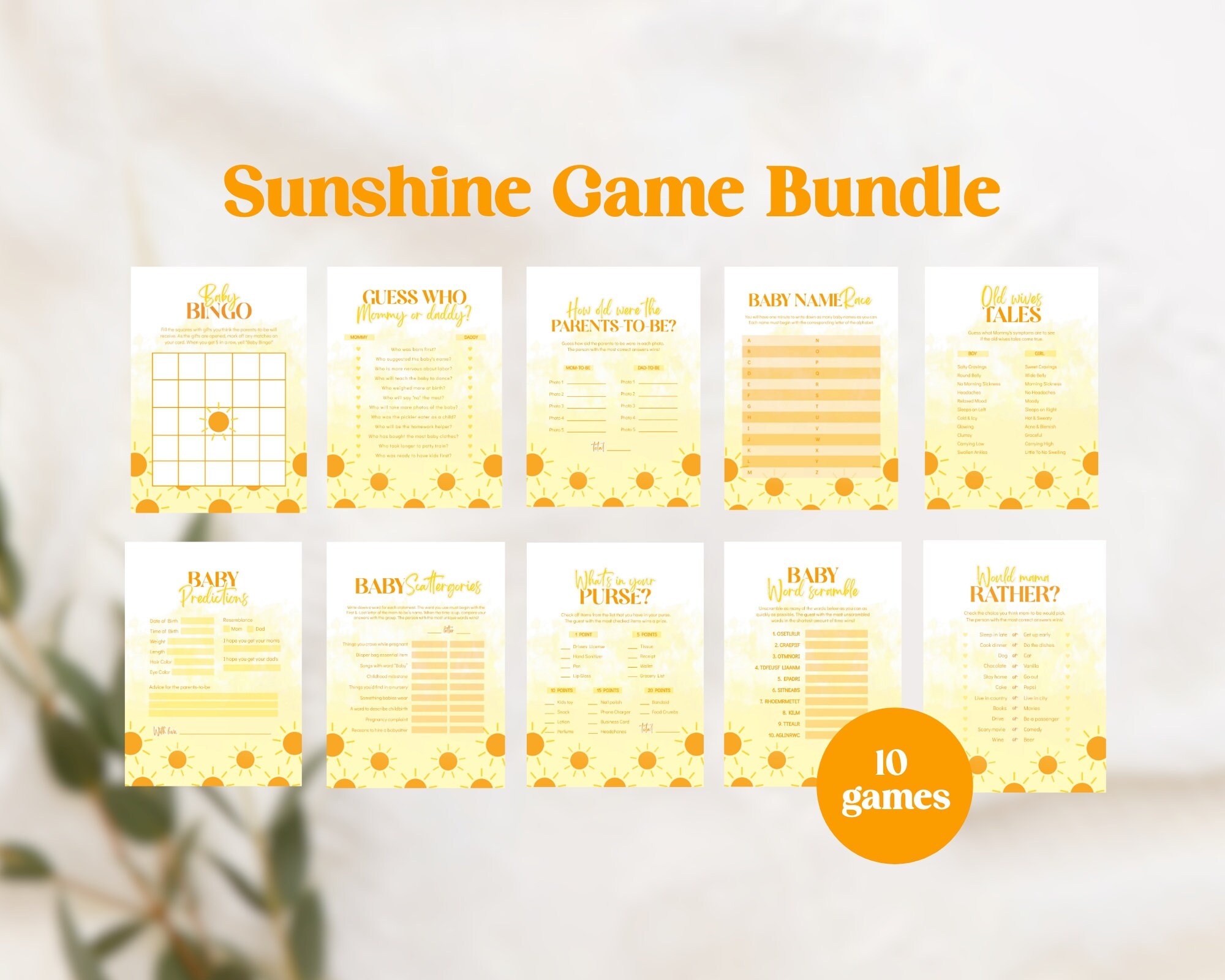Sunshine Baby Shower Game Bundle, Sun Baby Shower Games, Set of 10 ...