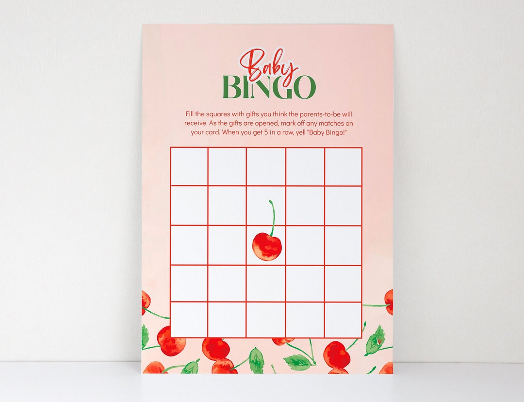 Cherry Baby Shower Game, Baby Bingo Baby Shower Activity, Cherry Bingo ...