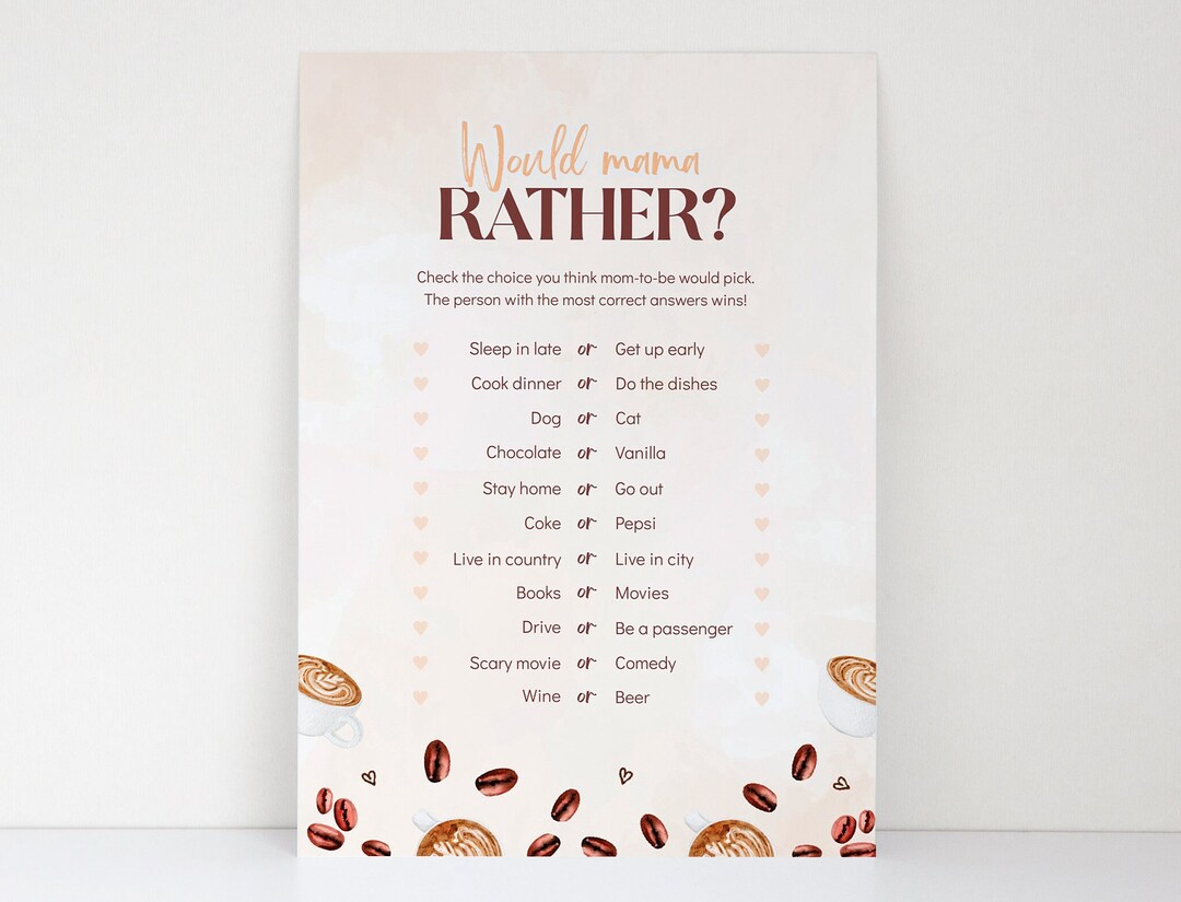 Coffee Baby Shower Game, Would Mama Rather Activity (instant Download ...