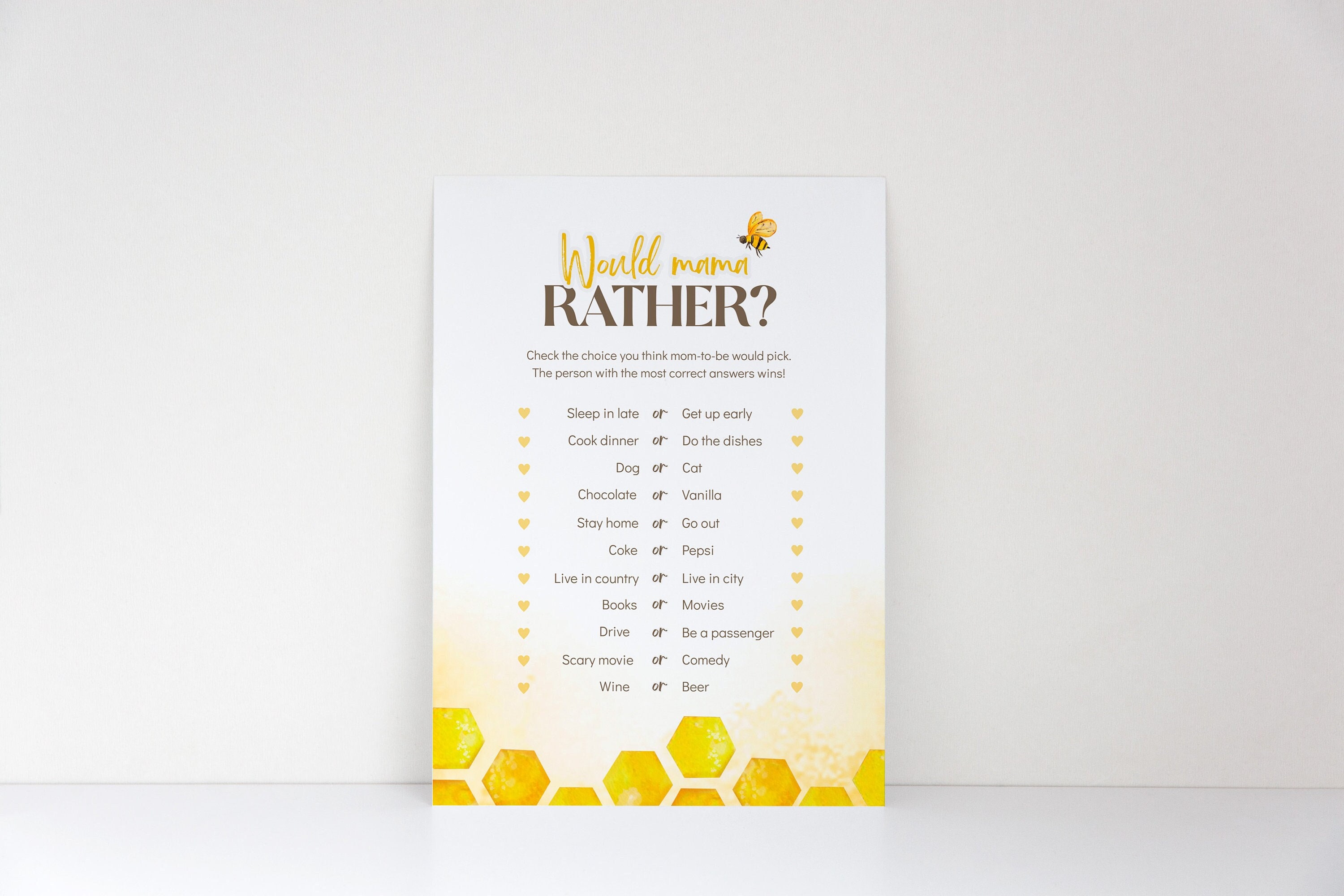 Little Bumble Bee Baby Shower Games, Would Mama Rather, Honey Comb Baby ...