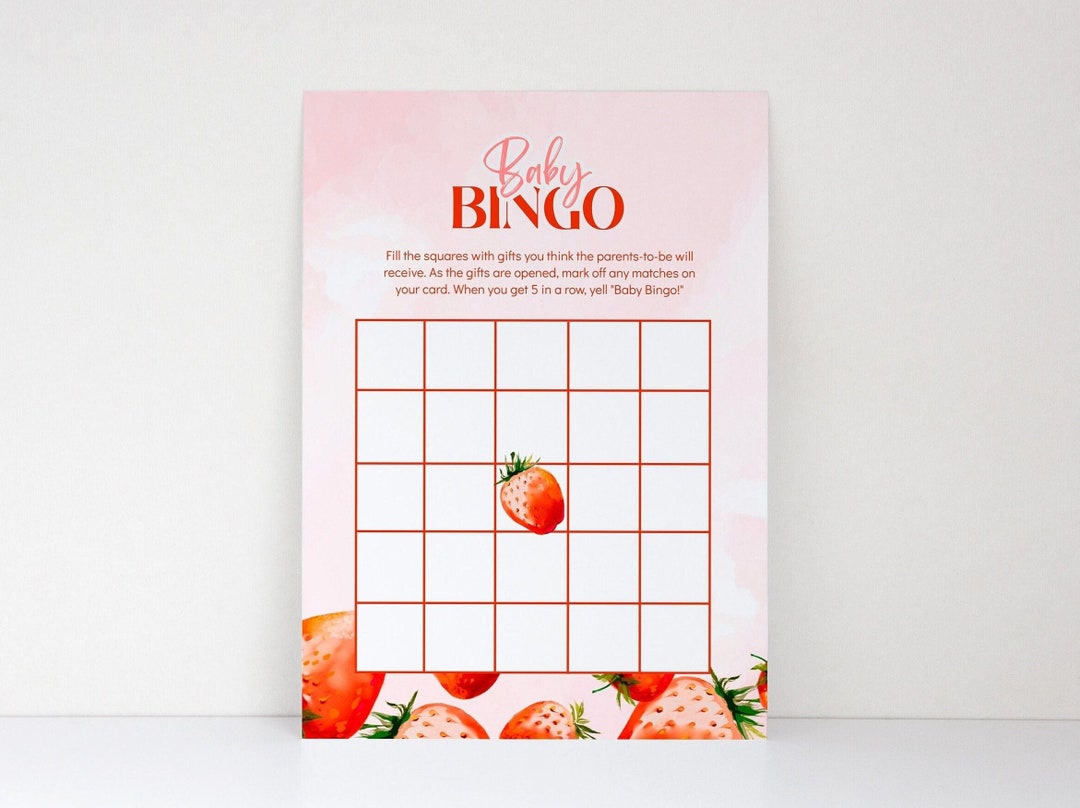 Strawberry Bingo Baby Shower Game, Berry Sweet Baby Baby Shower Game ...
