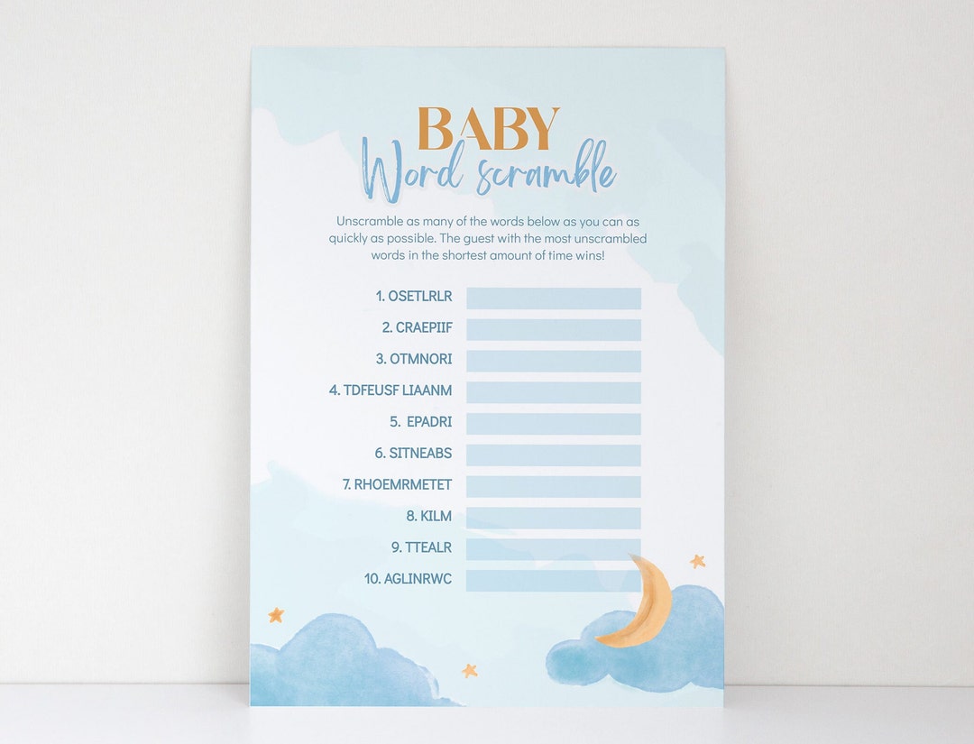 Moon Baby Shower Game, Stars Baby Shower Game, Word Scramble, Moon Baby ...